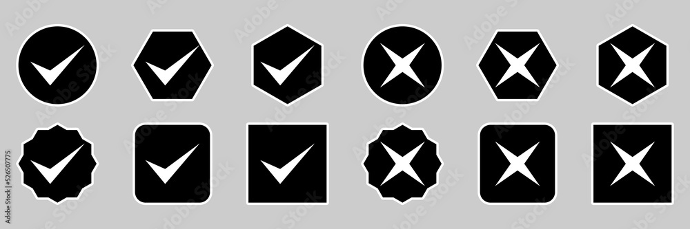 Check and wrong marks Icon Set, Tick and cross marks, Accepted,Rejected, Approved,Disapproved ...