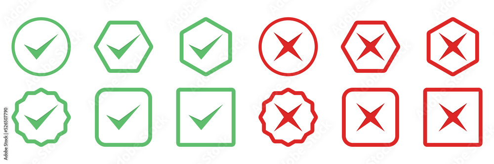 Check and wrong marks Icon Set, Tick and cross marks, Accepted,Rejected, Approved,Disapproved ...