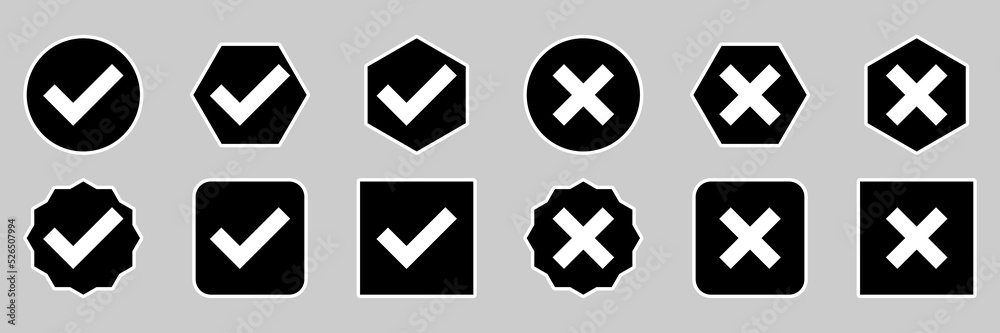 Check and wrong marks Icon Set, Tick and cross marks, Accepted,Rejected, Approved,Disapproved ...