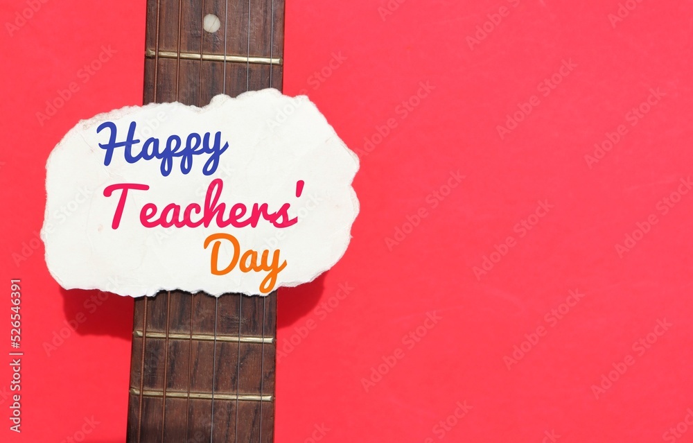 Happy Teachers' Day Wishing Note on Guitar Fretboard with Red ...