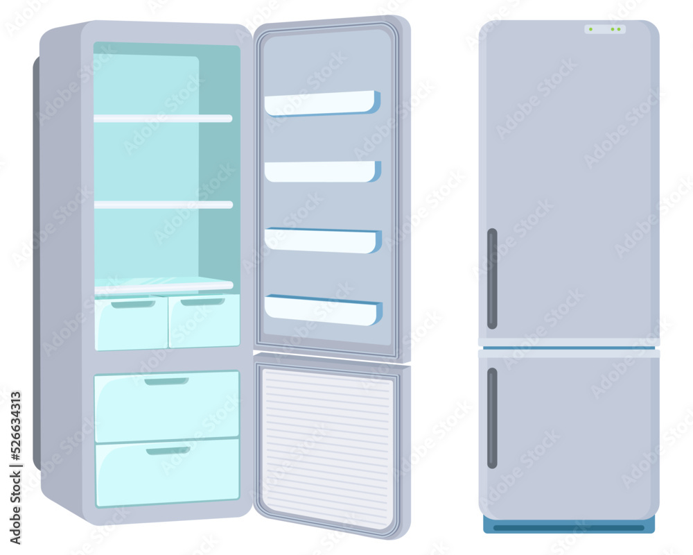 Refrigerator set.Realistic drawing of the refrigerator in different ...