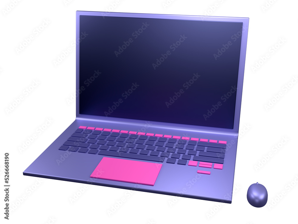 Simple 3D laptop illustration with the purple and pink color ...