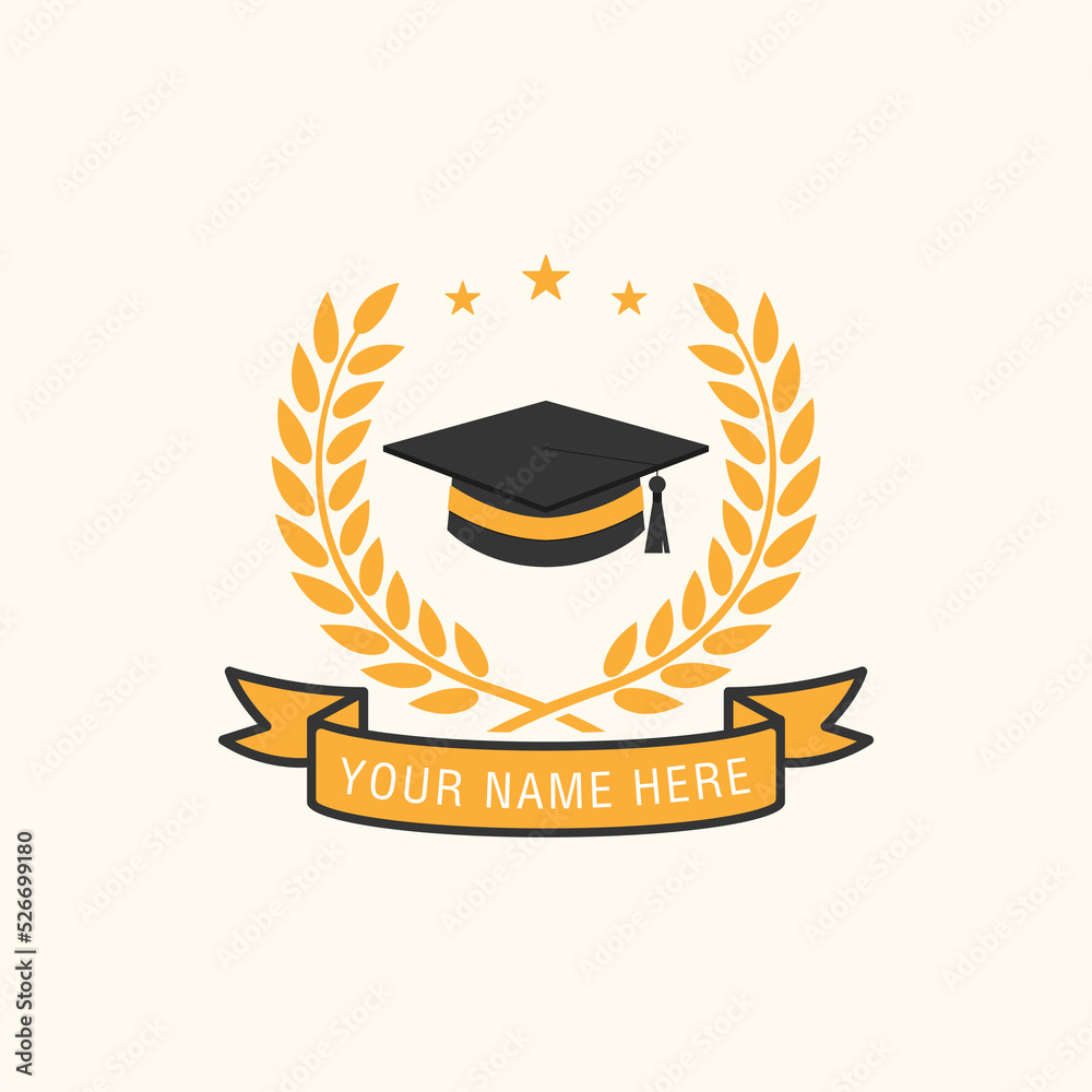 Graduation certificate with vector toga hat icon, ribbon, and laurel ...