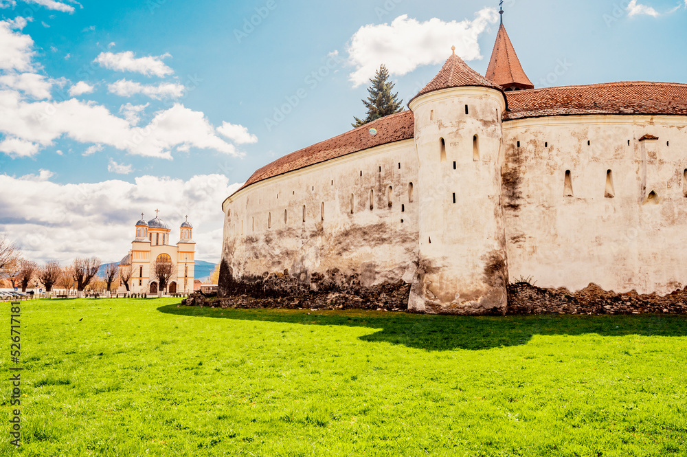 Prejmer, Romania. View of fortified church powerful thick walls in ...