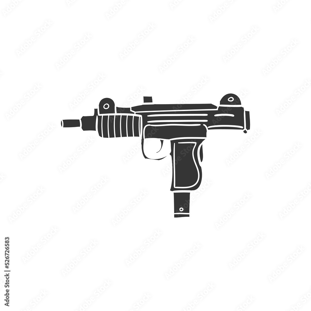 UZI Gun Icon Silhouette Illustration. Weapon Vector Graphic Pictogram ...