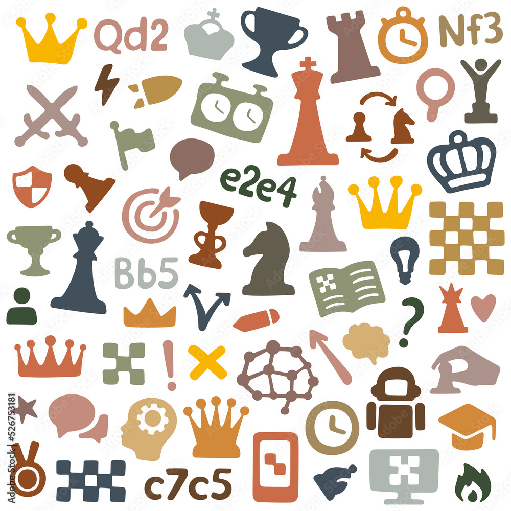 Chess doodles colourful hand drawn background. Collection of chess ...