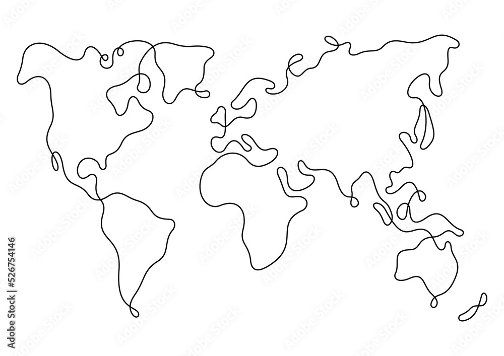 World map continuous line illustration Stock Vector | Adobe Stock