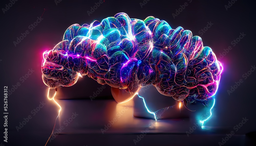 Glowing Digital Brain Electrical Impulses Pulsating Machine Learning ...