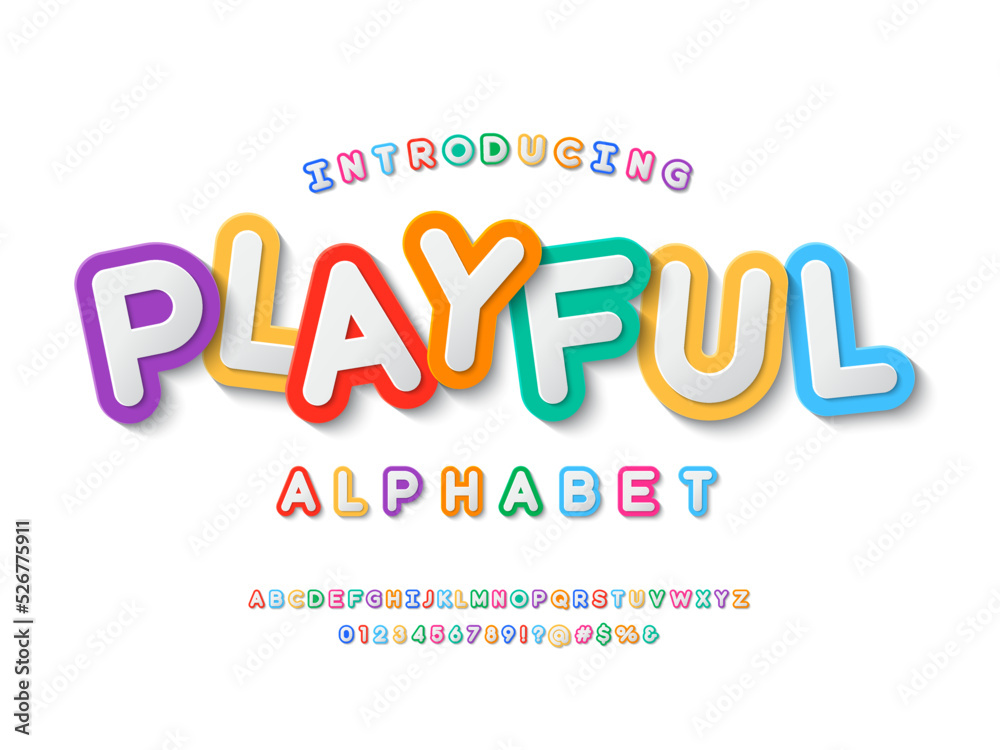 Colorful stylized kids alphabet design with uppercase, numbers and ...