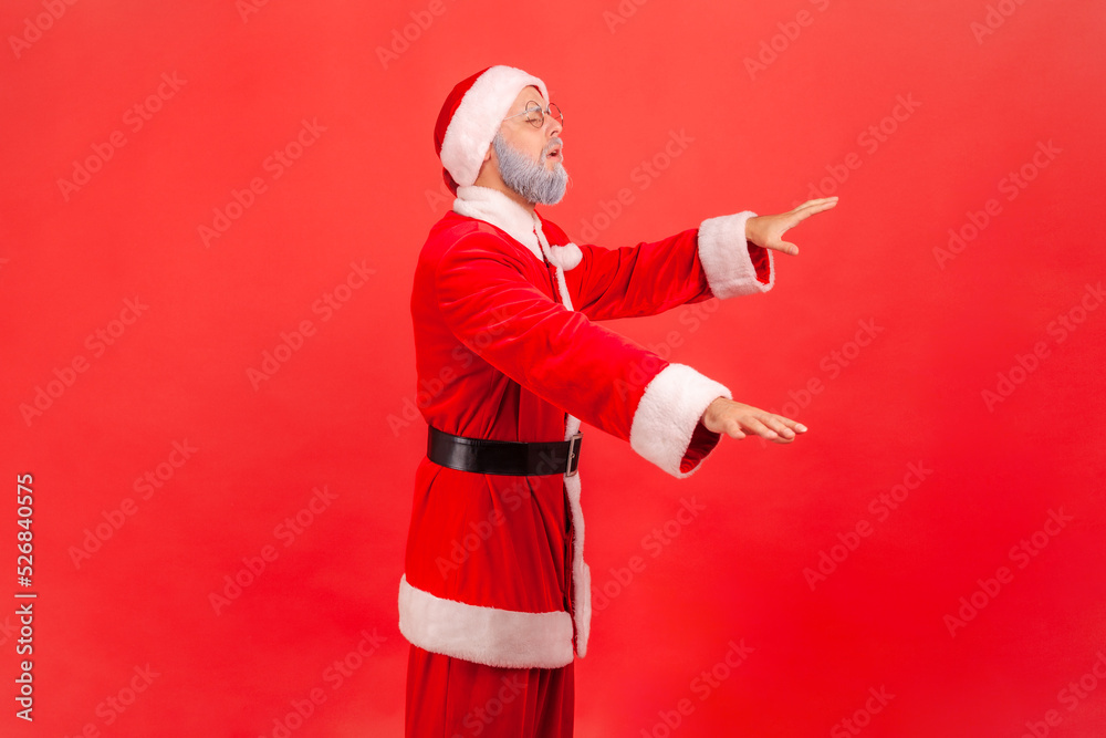 Side view of blind disoriented elderly man with gray beard wearing ...