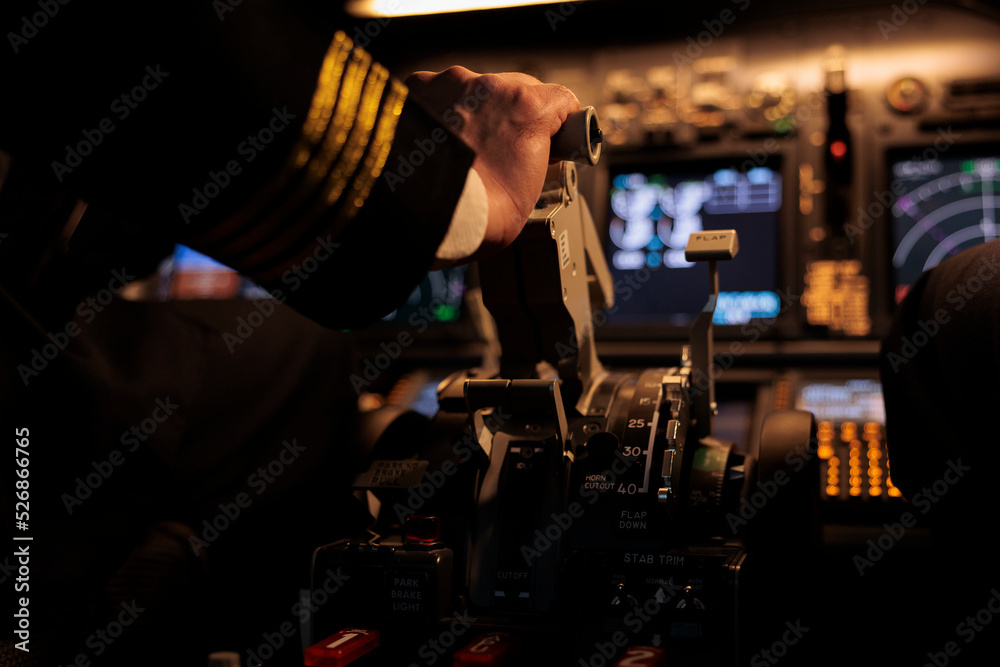 Airplane Captain Throttling Engine To Takeoff And Fly Jet In Cockpit Flying Plane Using