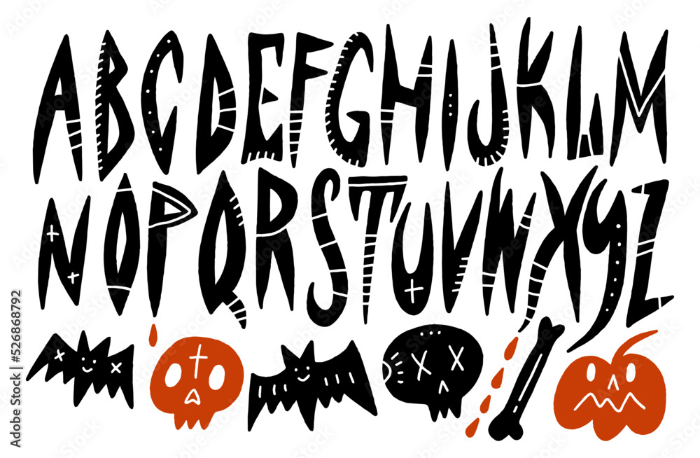 Halloween spooky horror scary funky font alphabet 1960s boho ...