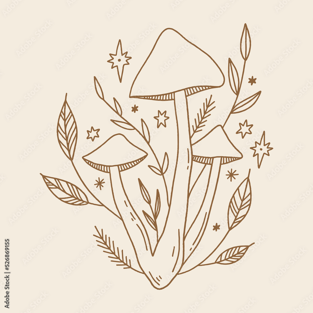 Witchcraft celestial mushrooms set, magical potion ingredients. Cartoon ...