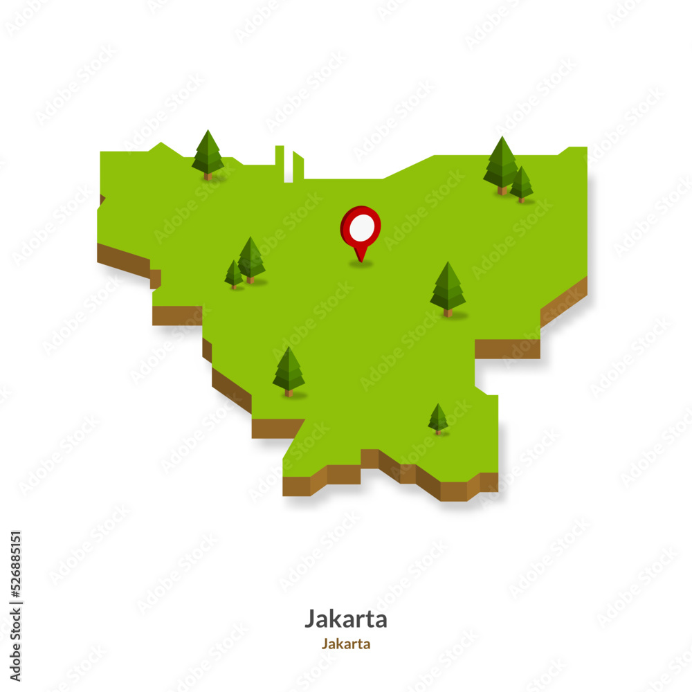 Isometric Map of Jakarta Province, Indonesia. Simple 3D Map. Vector ...