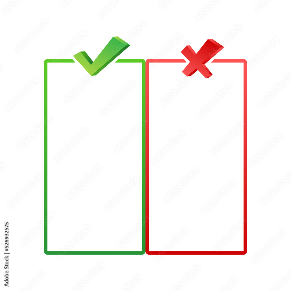 Dos and donts list with checkmark and cross mark. Ui design. Check mark ...