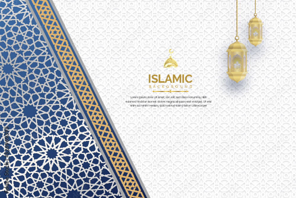 Islamic background design template with blue and white color Stock ...