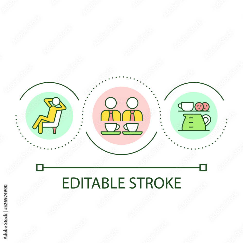 Rest and dinner with colleague loop concept icon. Coffee break in ...