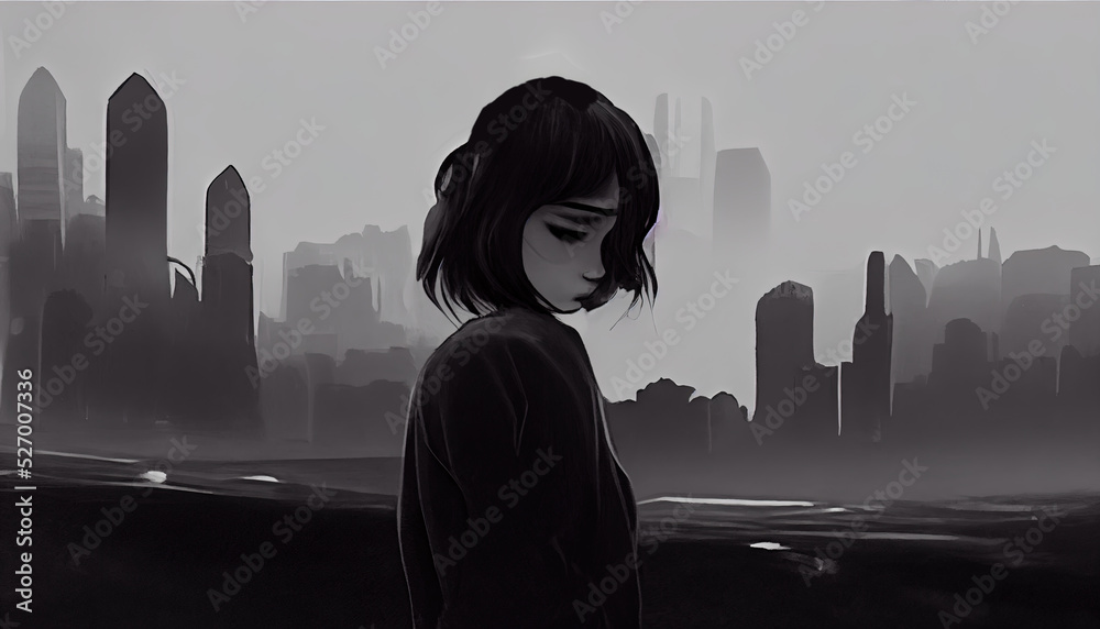 Miserable Cartoon Girl Cute Girl Cartoon Character Cry Feel Sad.
