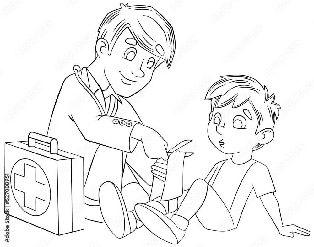 Doctor and patient. Element for coloring page. Cartoon style. Stock ...