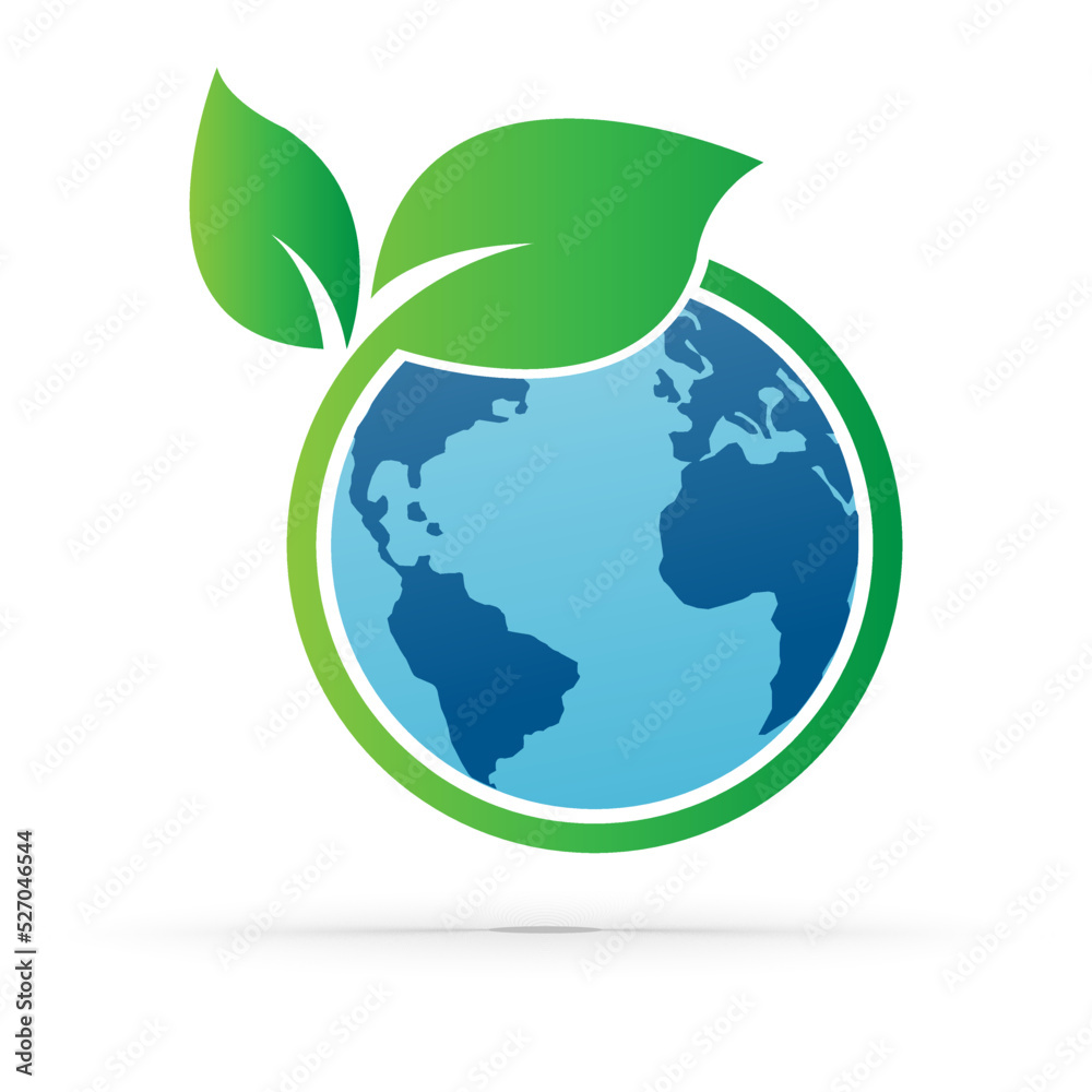 earth and leaf logo isolated on white background. green earth ecology ...
