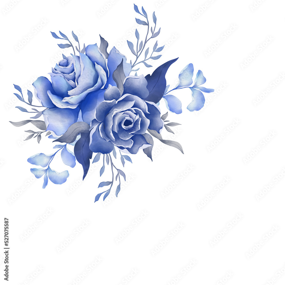 Watercolor floral composition. Hand painted blue roses flower ...
