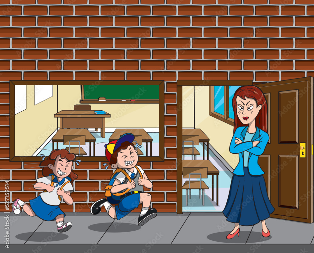 Vector de Stock Estudiantes de primaria llegando tarde a clases ...