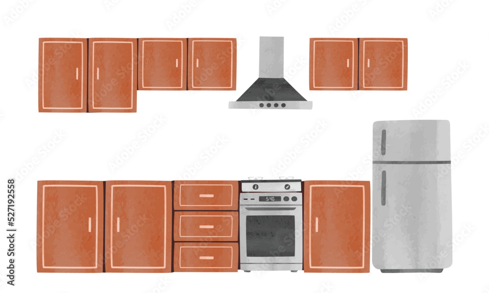 Empty kitchen cabinet watercolor vector isolated on white background ...