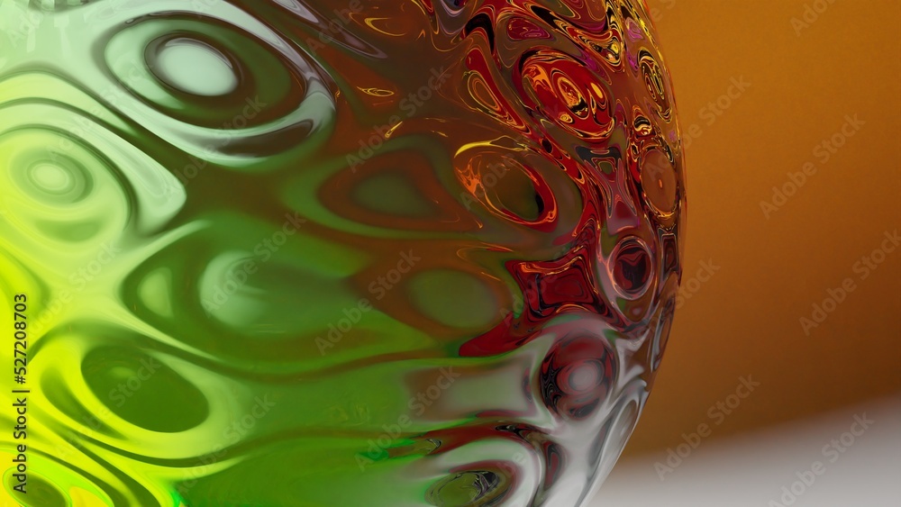 3D renderings. 3D high quality render. A glass sphere with liquid waves ...