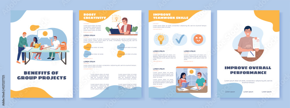 Group projects flat vector brochure template. Booklet, leaflet ...