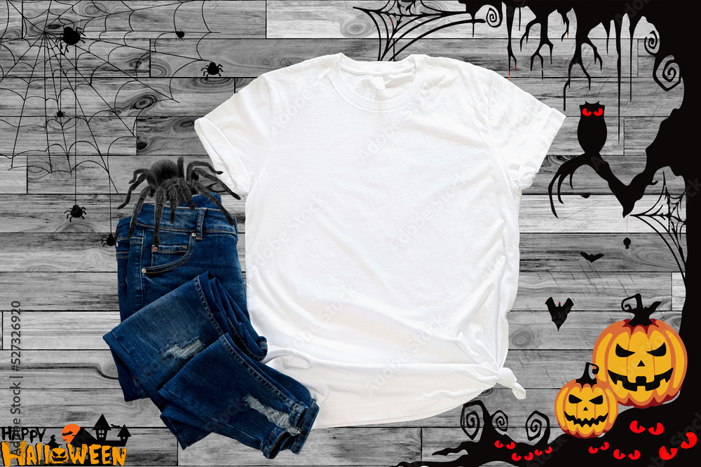 Mockup of a halloween White T-Shirt Blank Shirt Template Photo with ...