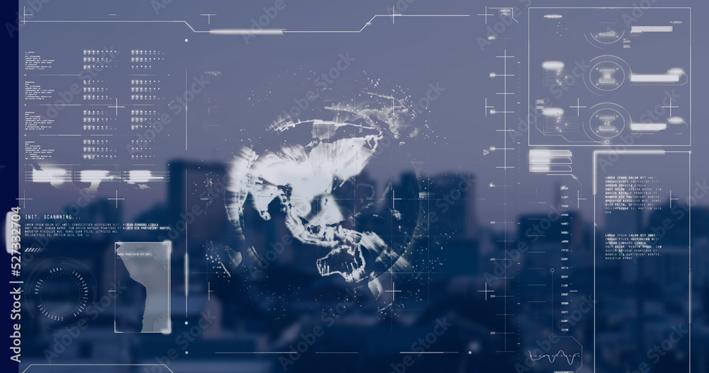 Image of graphical infographic interface screen with rotating glove ... Image of graphical infographic interface screen with rotating glove ...