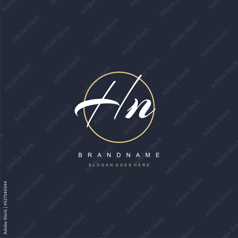 Initial letter HN logo monogram feminine style with circle line design ...