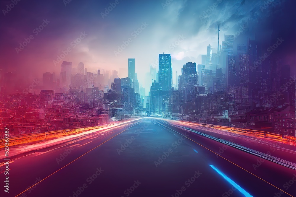 Future metropolis streets, night skyline cartoon vector with ...