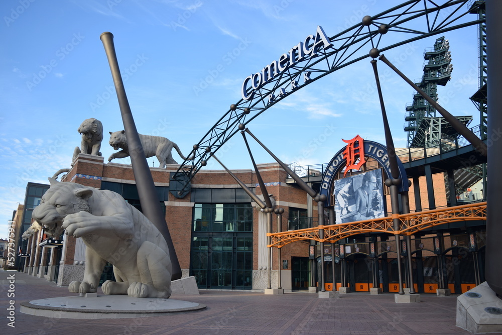 Comerica Park stadium main entrance. Detroit Tigers home team baseball ...