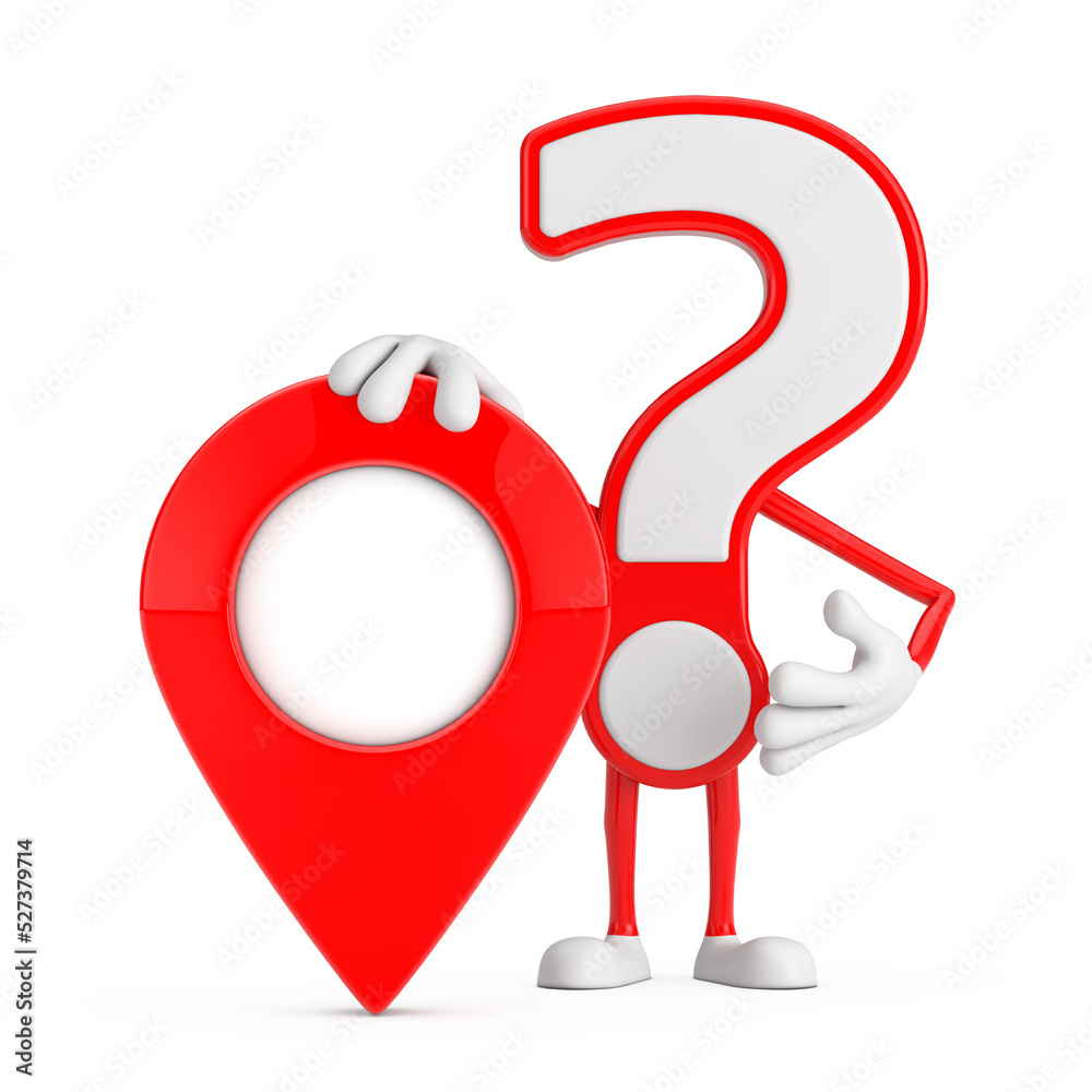 Question Mark Sign Cartoon Character Person Mascot with Red Map Pointer ...