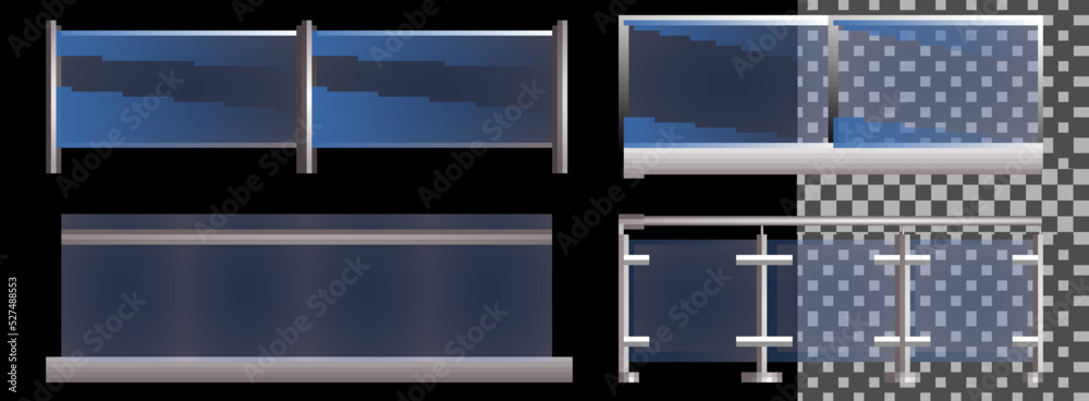 glass railing set or plexiglass fence sections set with handrails ...
