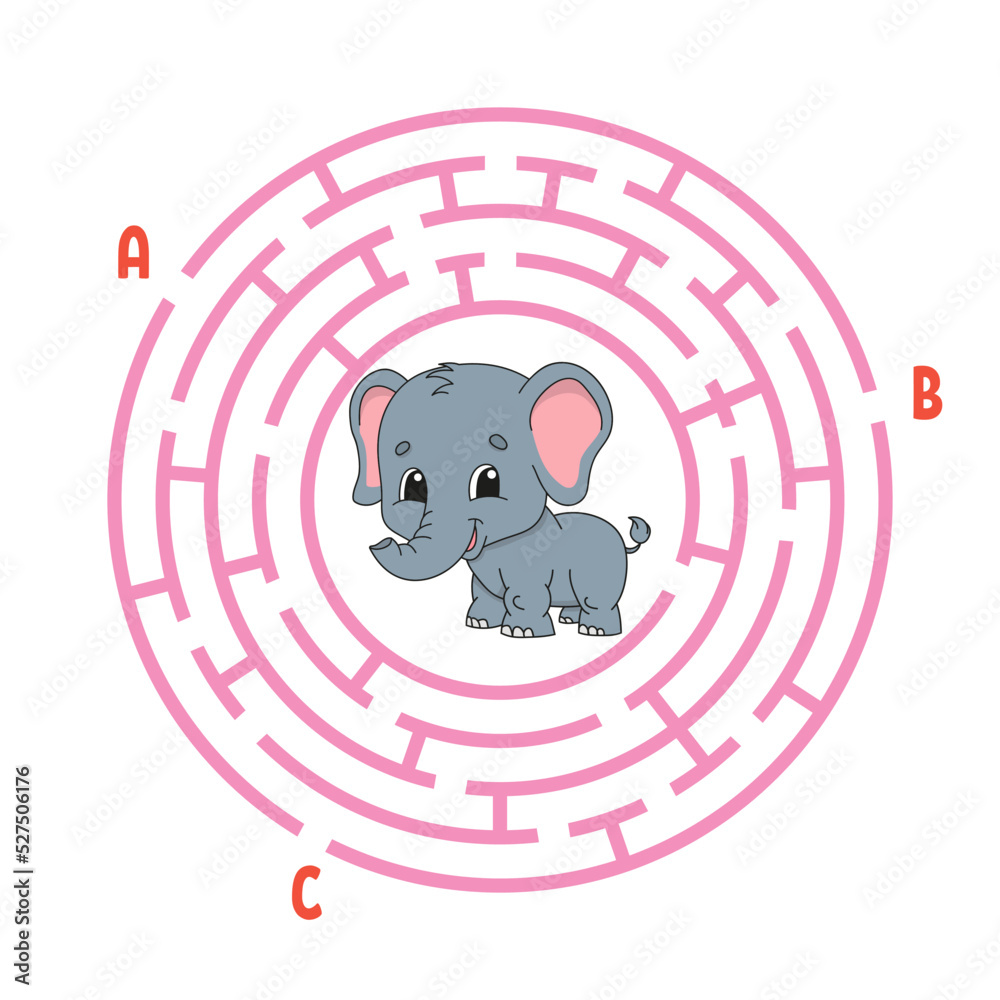 Circle maze. Game for kids. Puzzle for children. Round labyrinth conundrum. Color vector ...