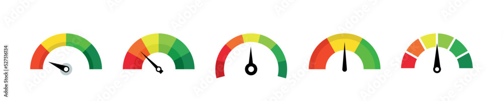 Colour speedometer set. Meter level. Good and Bad meter. Colored scale ...