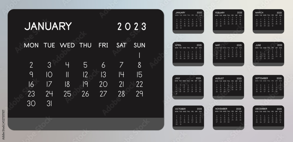 Image vectorielle Stock Dark tone Calendar 2023 year vector ...