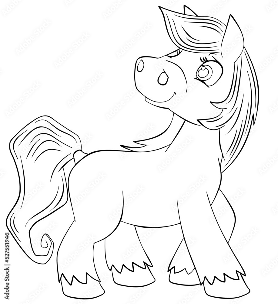 Pony. Element for coloring page. Cartoon style. Stock Vector | Adobe Stock
