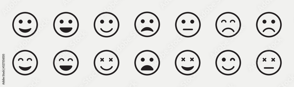 Emoticons Line Icon Set. Positive, Happy, Smile, Sad, Unhappy Faces ...