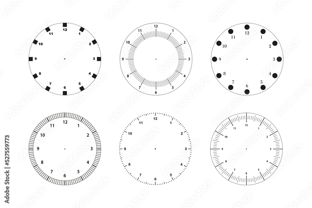 Set blank analog clock faces for watches, simple templates with ...
