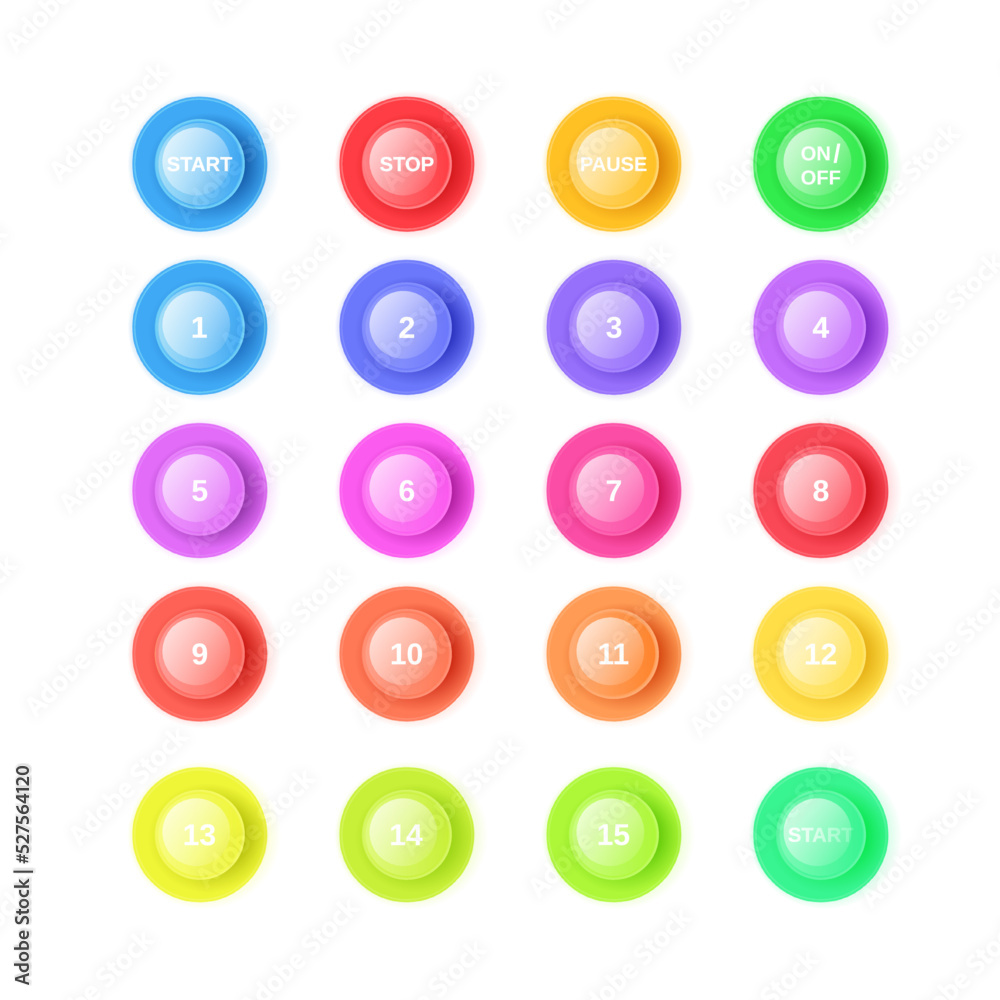 3d bullet point vector illustration set - isolated bright colorful round pointers with numbers ...