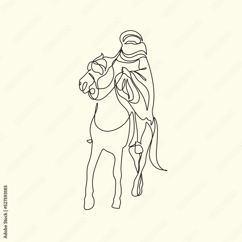 Arab man with araian horses vector line art. Arabian man wit ...