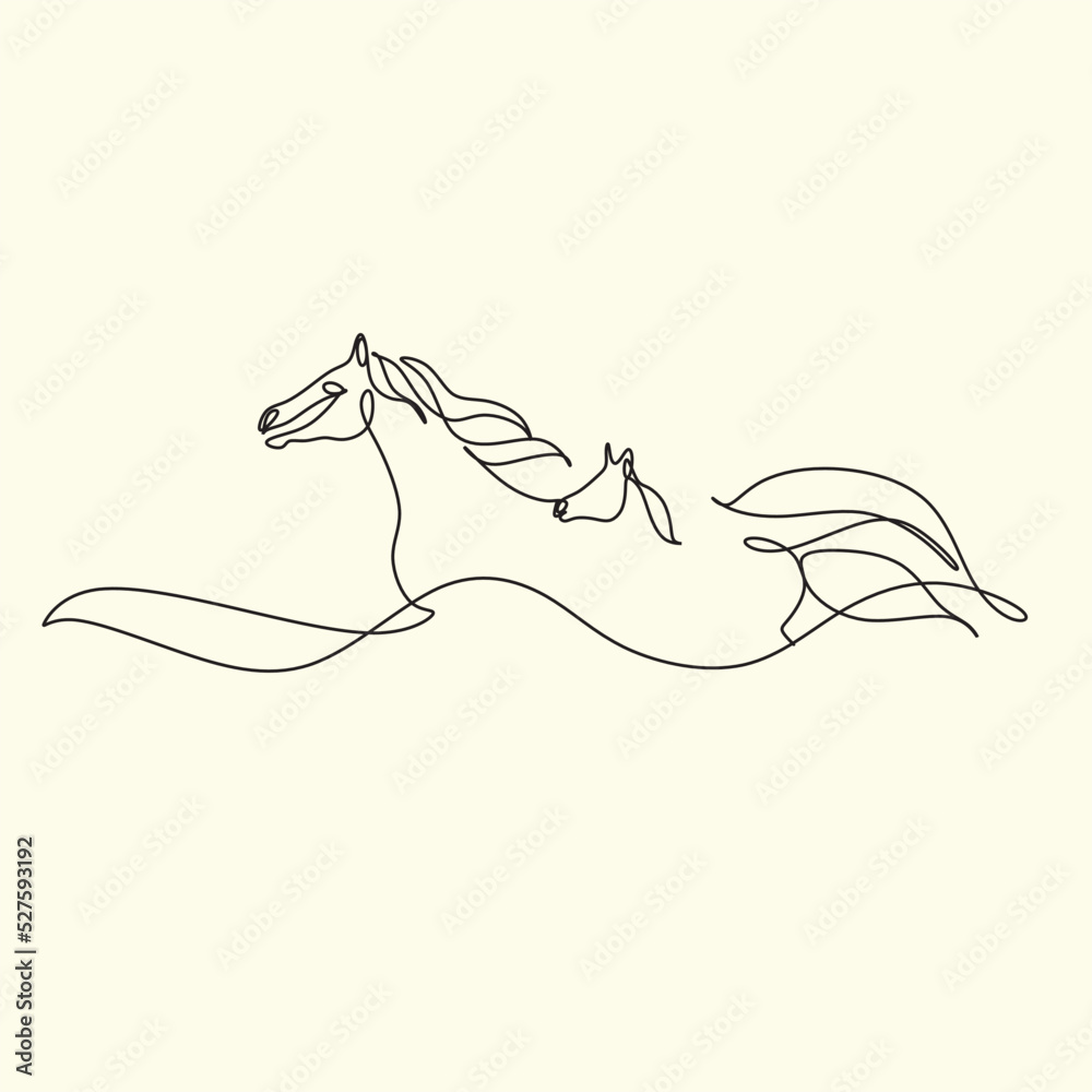 Continuous line drawing of horse. Single line art animal horse vector ...