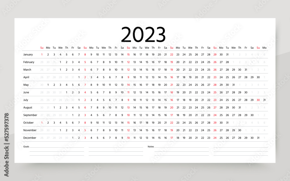 Vector de Stock Calendar 2023 year. Linear planner template. Yearly ...