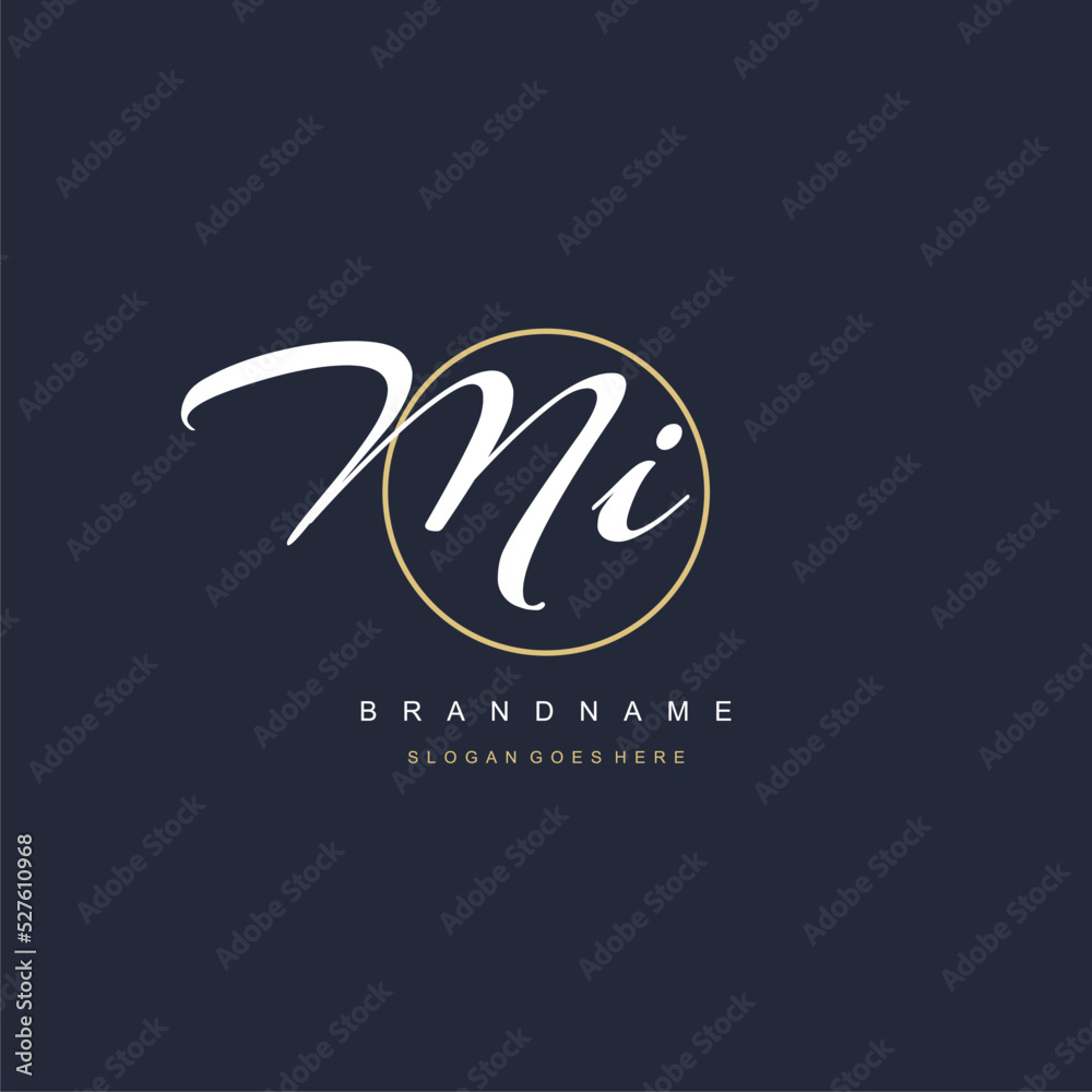 Initial letter MI logo monogram feminine style with circle line design ...