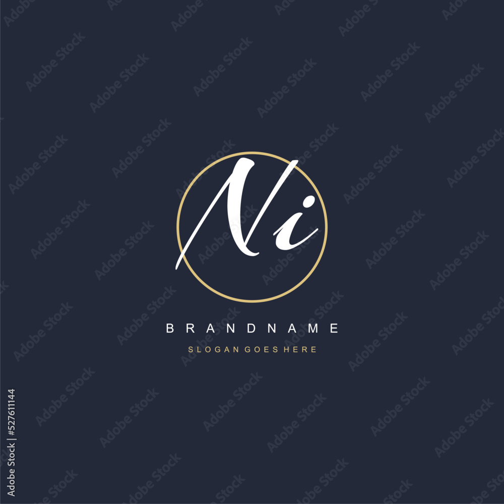 Initial letter NI logo monogram feminine style with circle line design ...