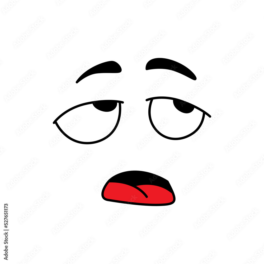 Tired smile emoticon emoji line art icon. Vector isolated cartoon comic ...
