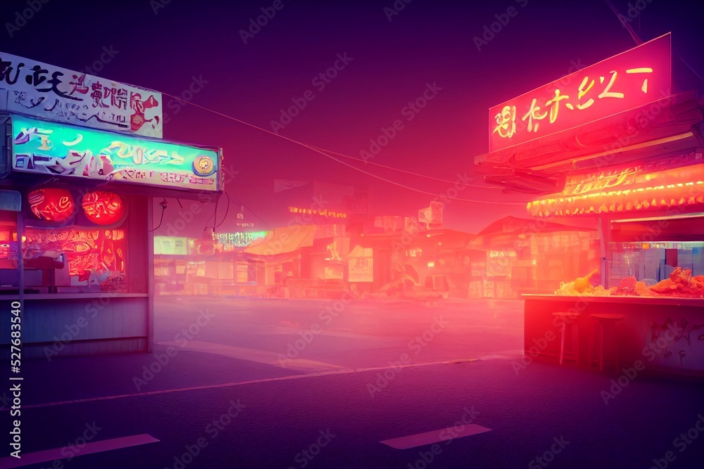 Stock-Illustration „cyberpunk futuristic japanese fast food stall, neon ...